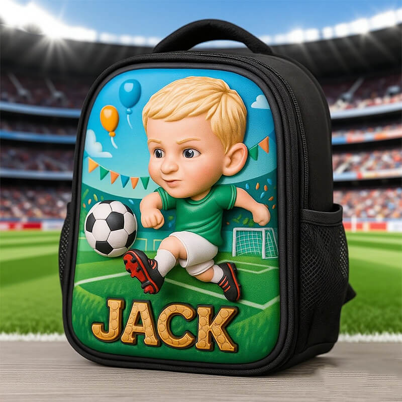 Personalized photo kids football themed school bag