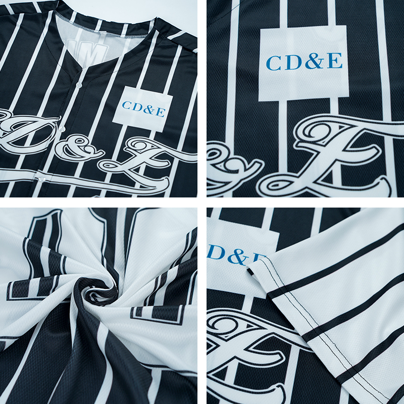 Custom black and white striped baseball jersey