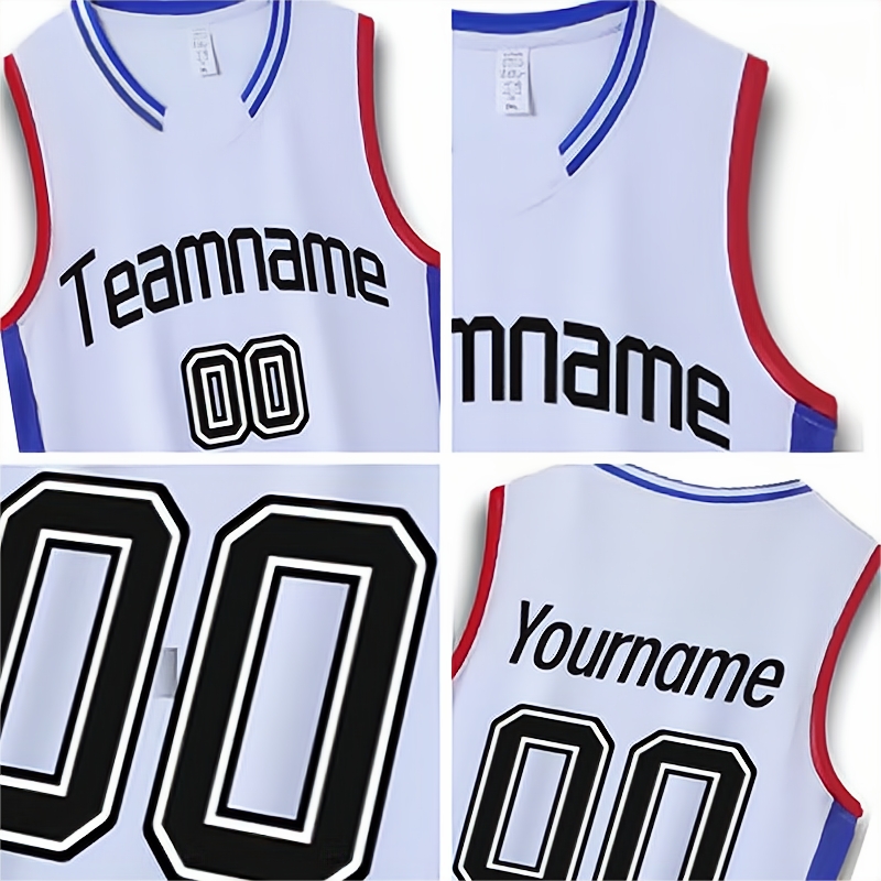Custom White Blue-Red Basketball Jersey