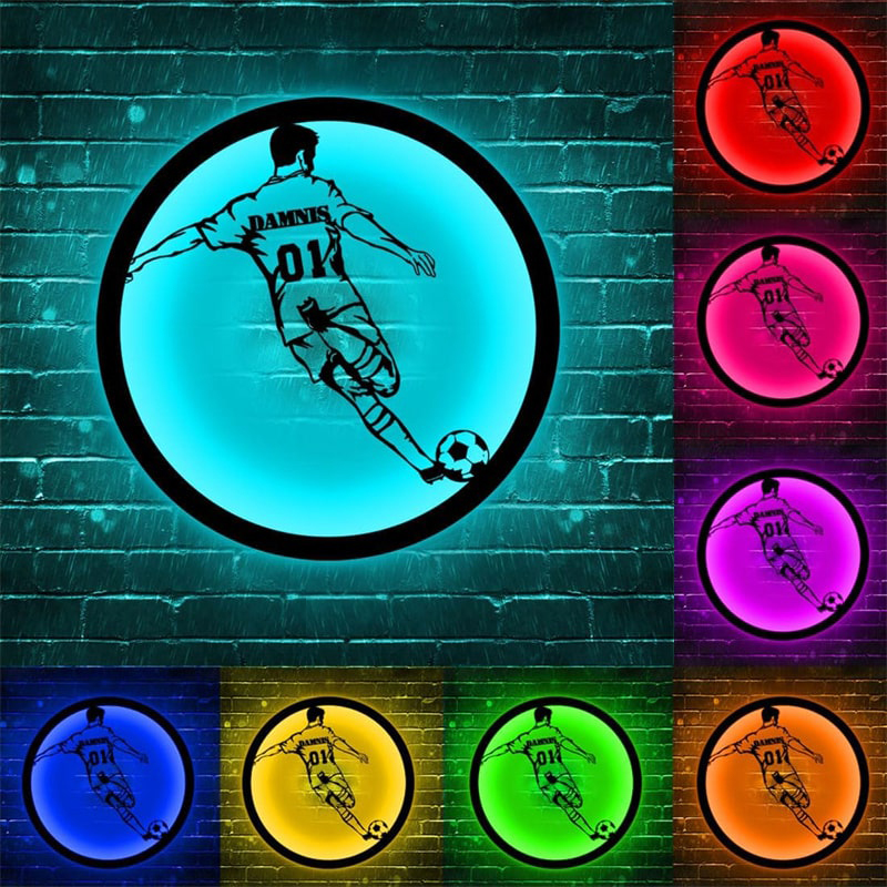 Custom Name Football Metal Logo Light