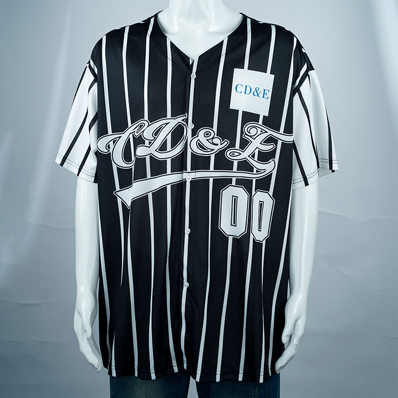 Custom black and white striped baseball jersey